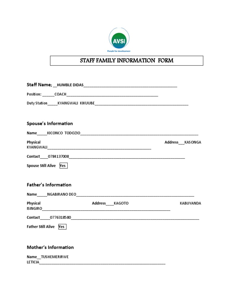 Family Information Form 1 | PDF