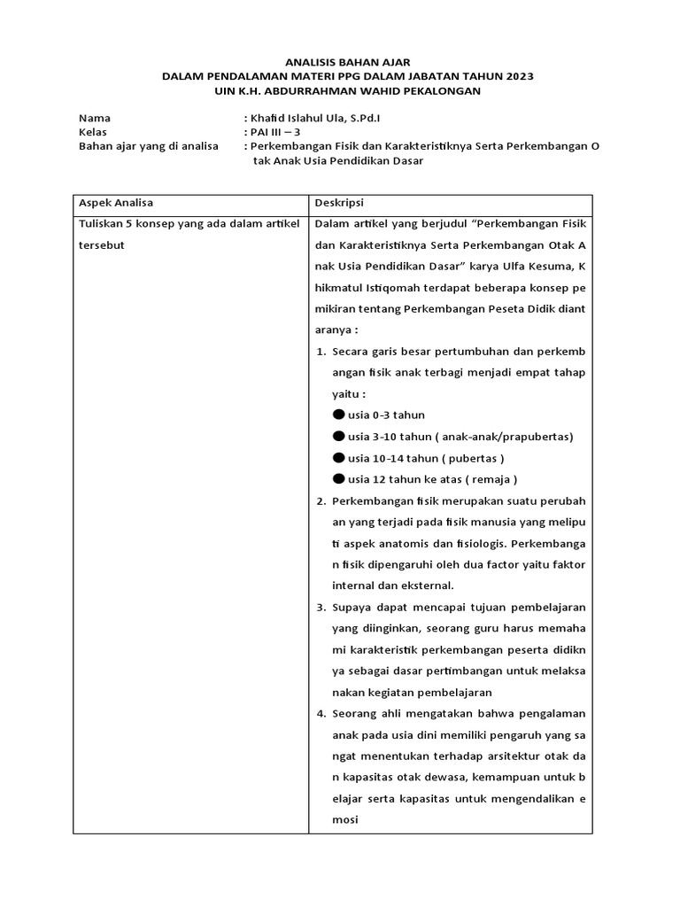 Analisa Bahan Ajar KB 1 | PDF