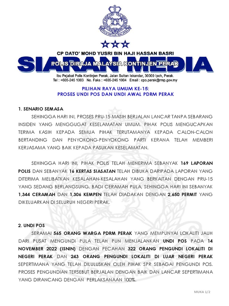 Siaran Media KP - Undi Awal Pru-15 | PDF