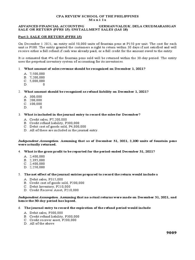 9009-Sale-or-Return-and-Installment-Sales Handouts | PDF | Debits And ...