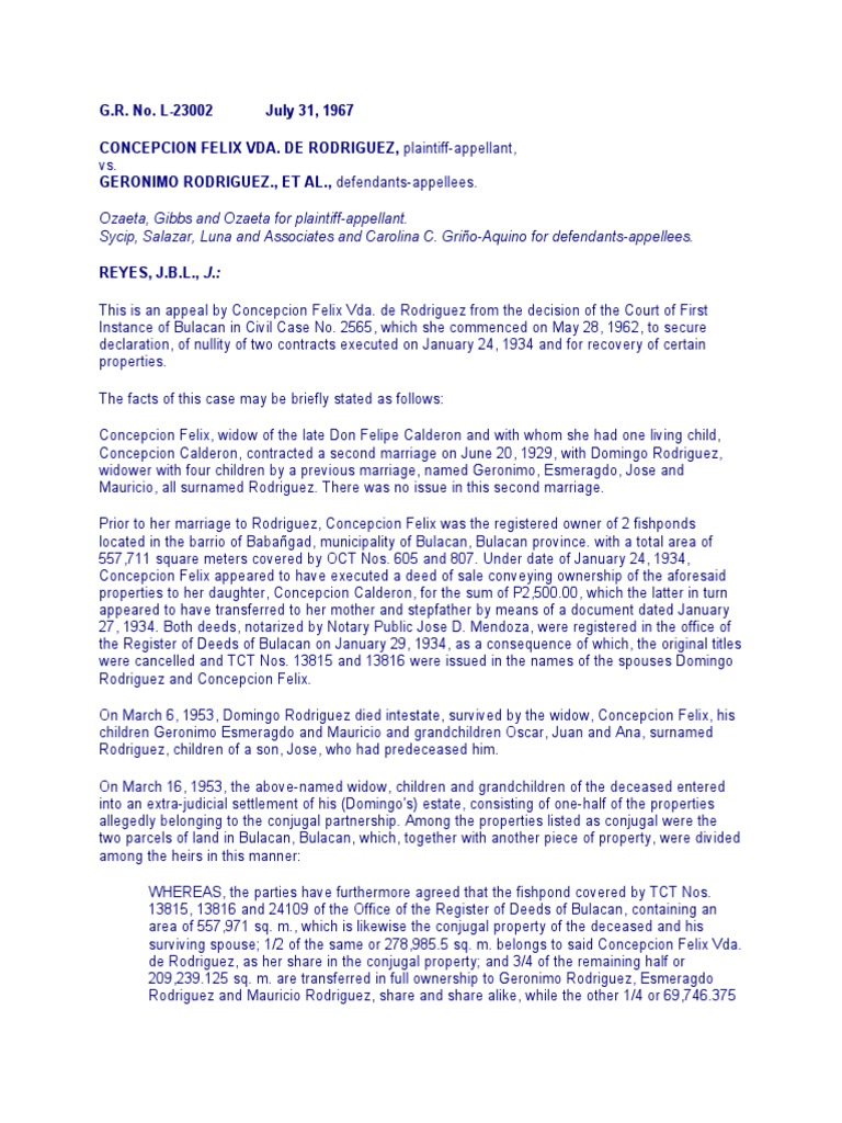 Rodriguez v. Rodriguez, G.R. No. L-23002, July 31, 1967 | PDF ...