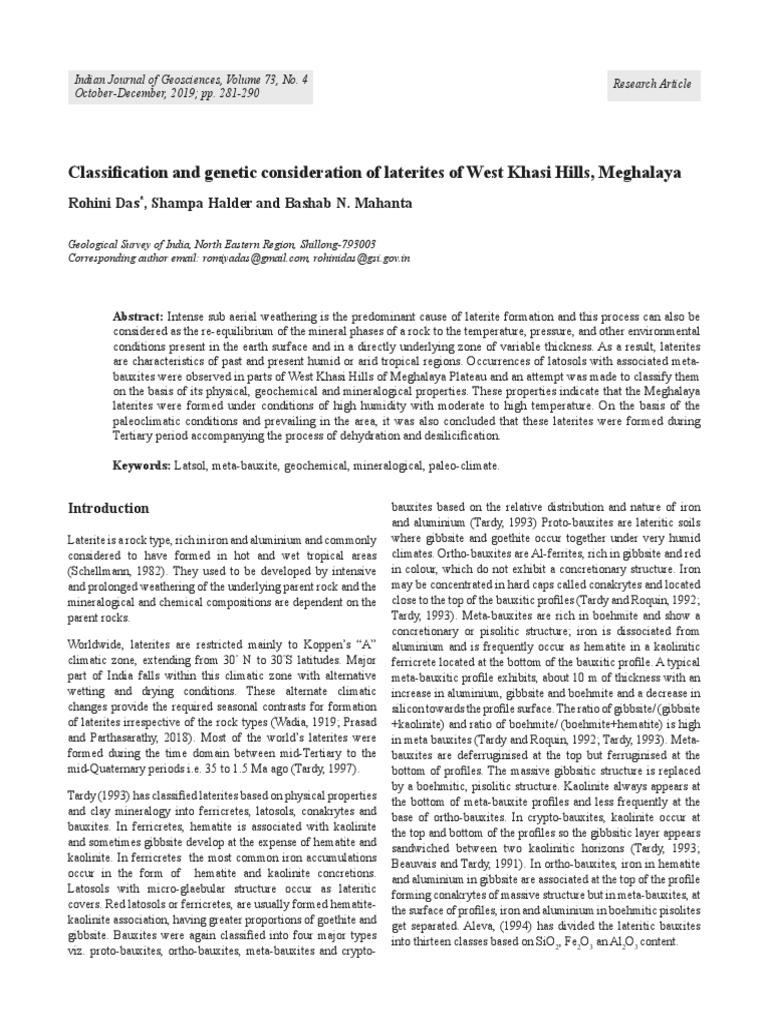 Classification and Genetic Consideration of Laterites of West Khasi ...