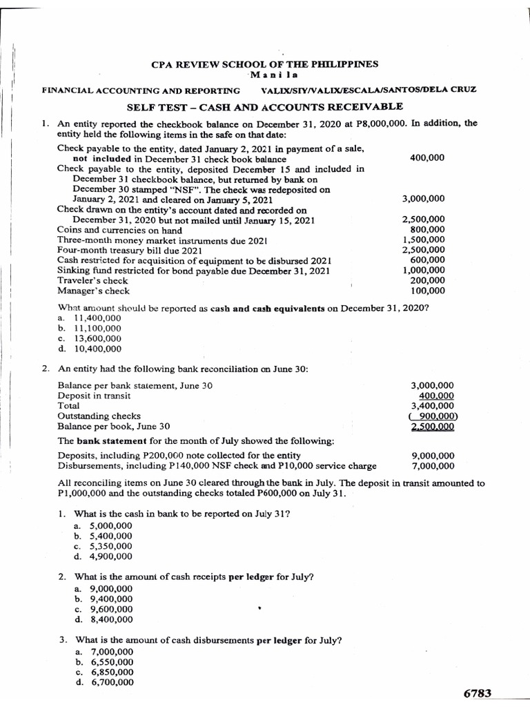 Far Self Test & Problems Cash & Ar | PDF