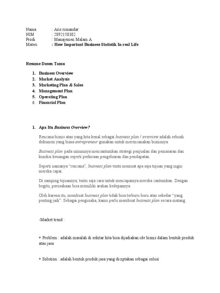 Aris Risnandar - Resume Statistik Bisnis | PDF