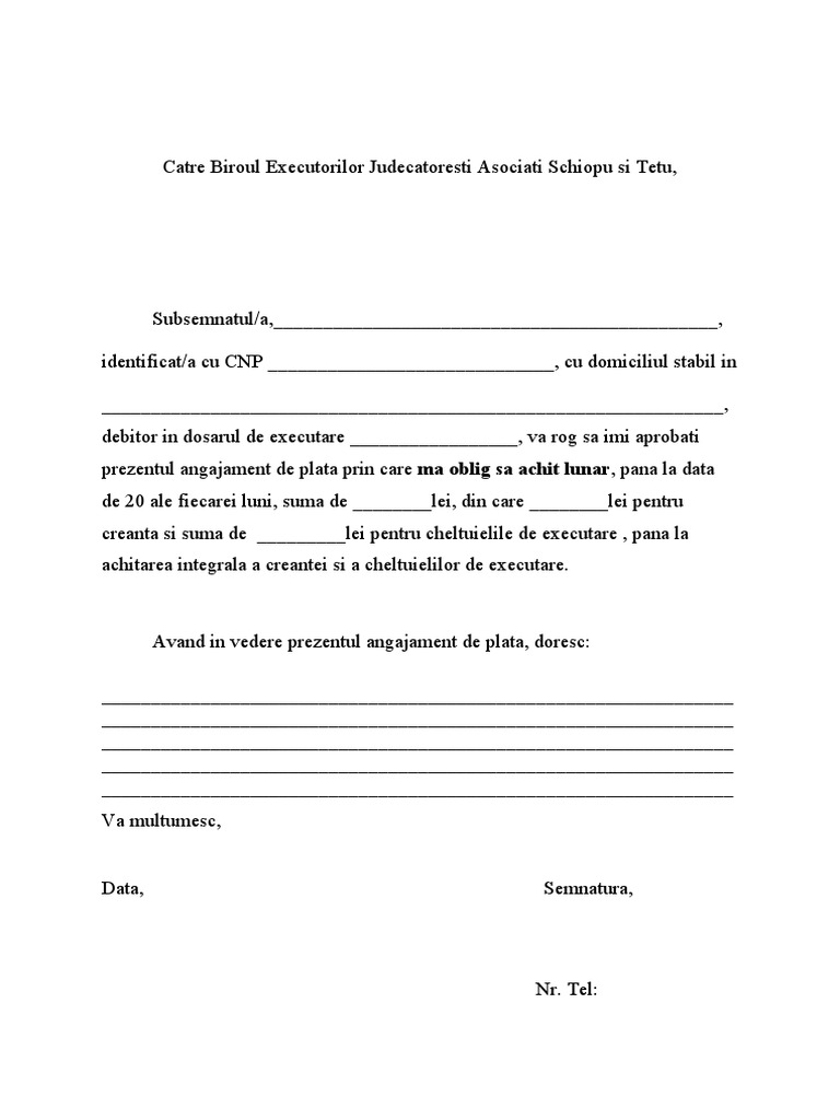 model angajament de plata | PDF