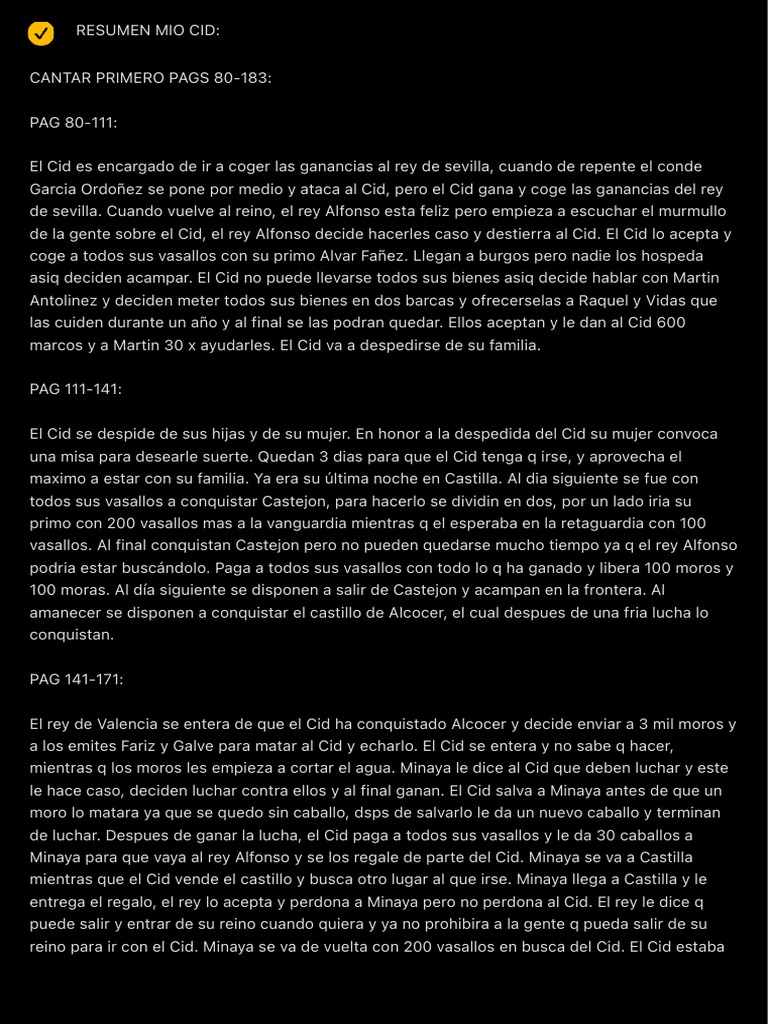 Resumen Mio Cid | PDF