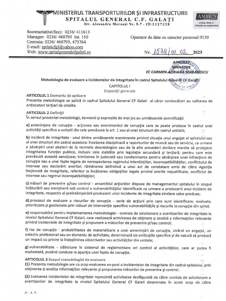 Metodologie evaluare incidente integritate_nr. 1538 - site | PDF