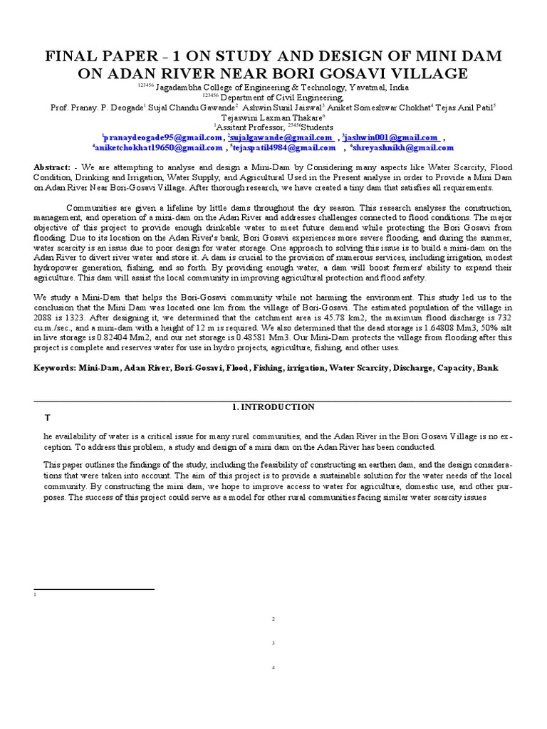 Final Paper-1 On Study and Design of Mini Dam On Adan River NEar Bori ...