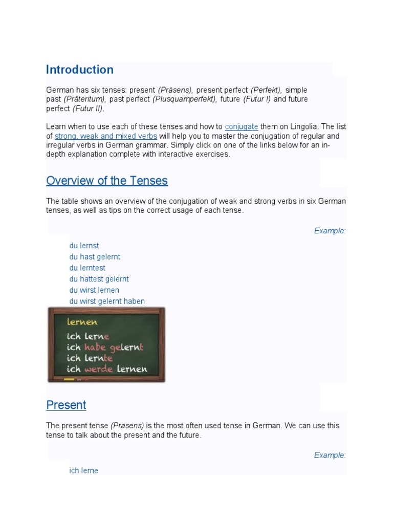 A Guide to the Six Tenses in German Grammar: Present, Present Perfect ...