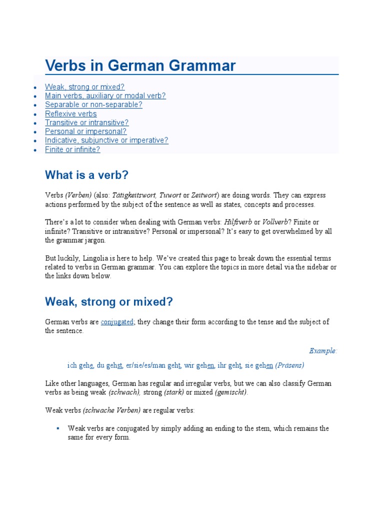 Verbs in German Grammar | PDF