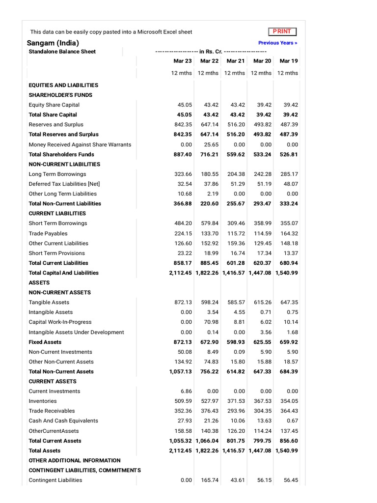 Sangam Dairy Balance Sheet | PDF