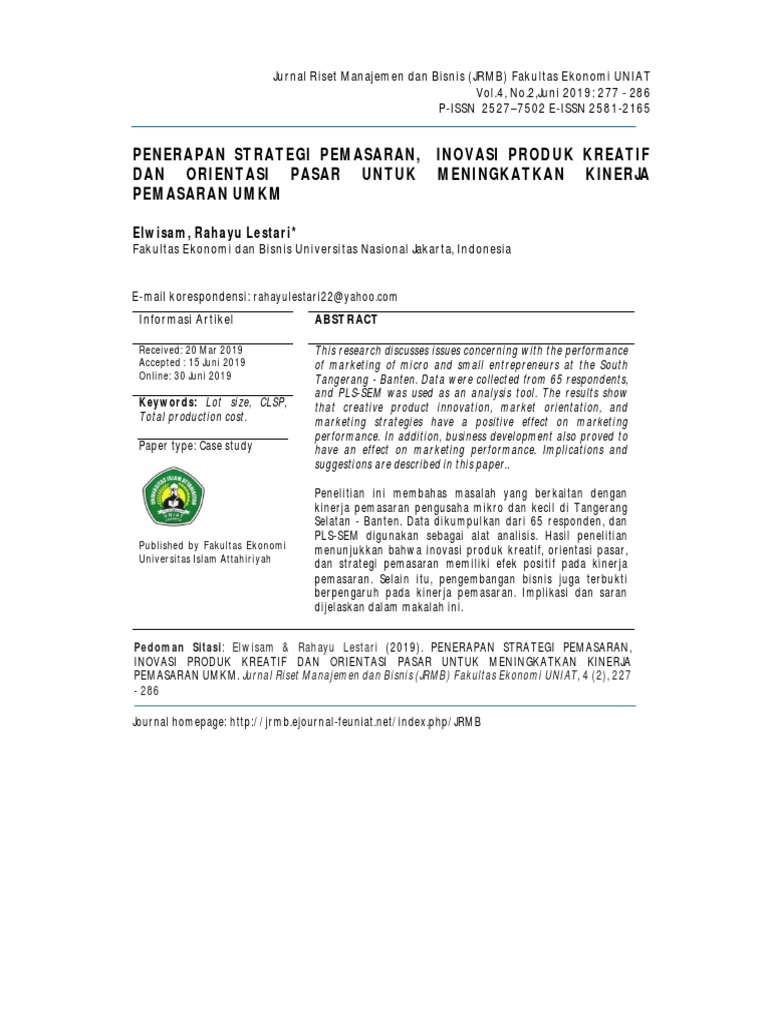 Penerapan Strategi Pemasaran Inovasi Produk Kreati | PDF Penerapan Strategi Pemasaran Inovasi Produk Kreati | PDF