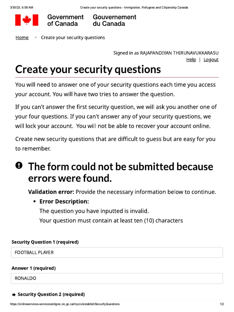 Create Your Security Questions - Immigration, Refugees and Citizenship ...