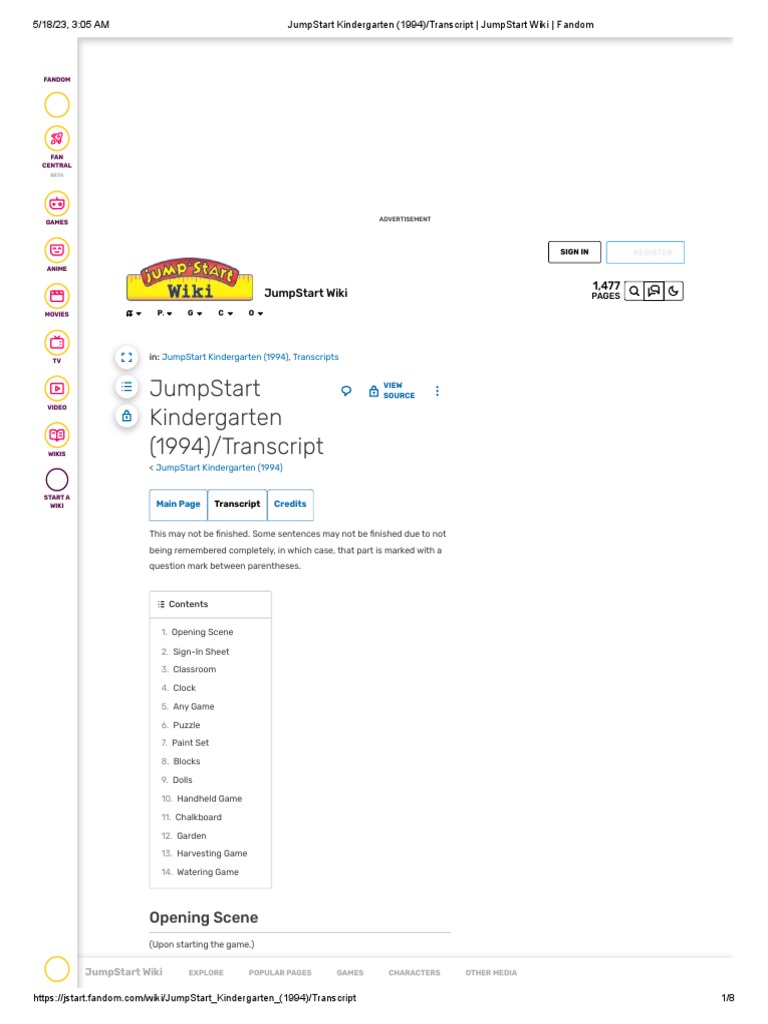 JumpStart Kindergarten (1994) - Transcript - JumpStart Wiki - Fandom | PDF