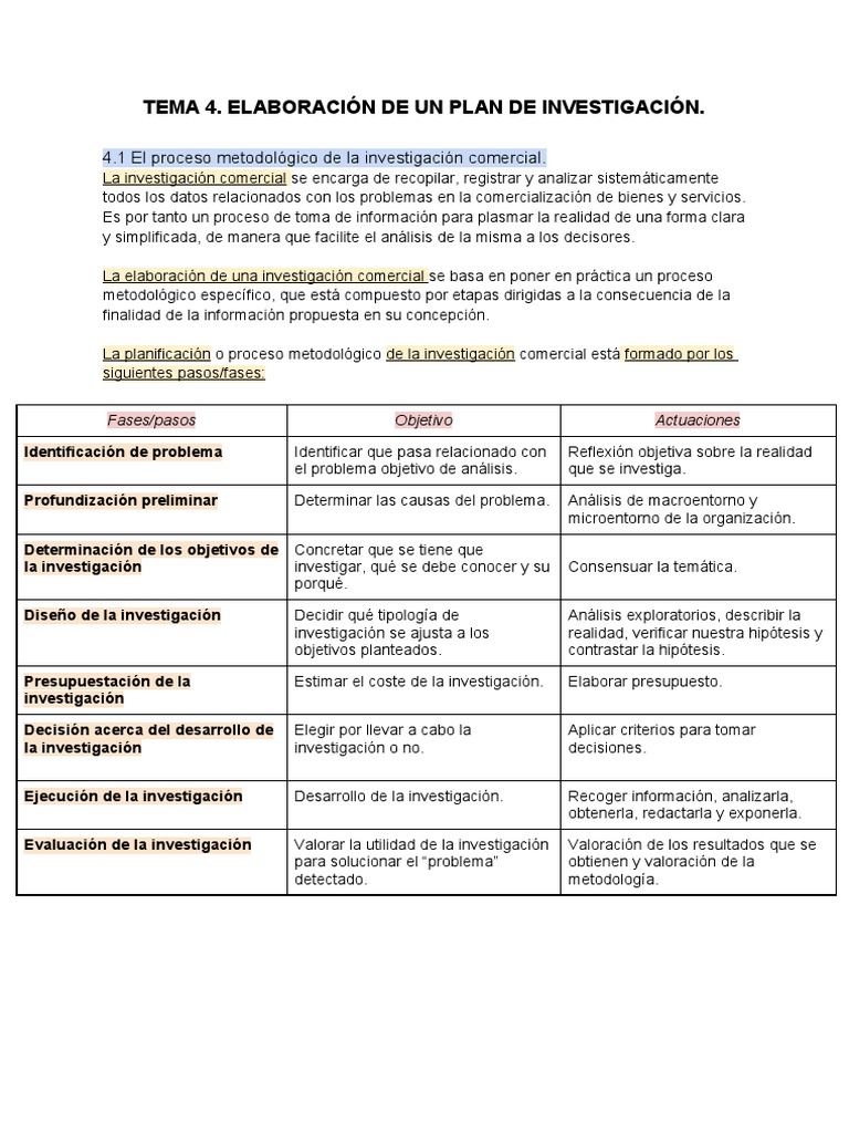 Apuntes Tema 4. Elaboración de Un Plan de Investigación. | PDF ...