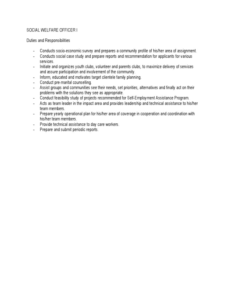 Social Welfare Officer I | PDF