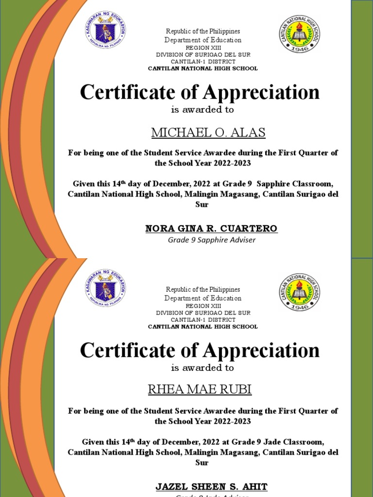 Certificates For Students | PDF | Philippines | Public Administration
