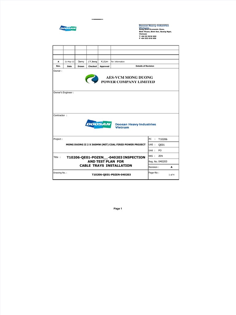 Dokumen - Tips - Itp For Cable Tray Installation | PDF