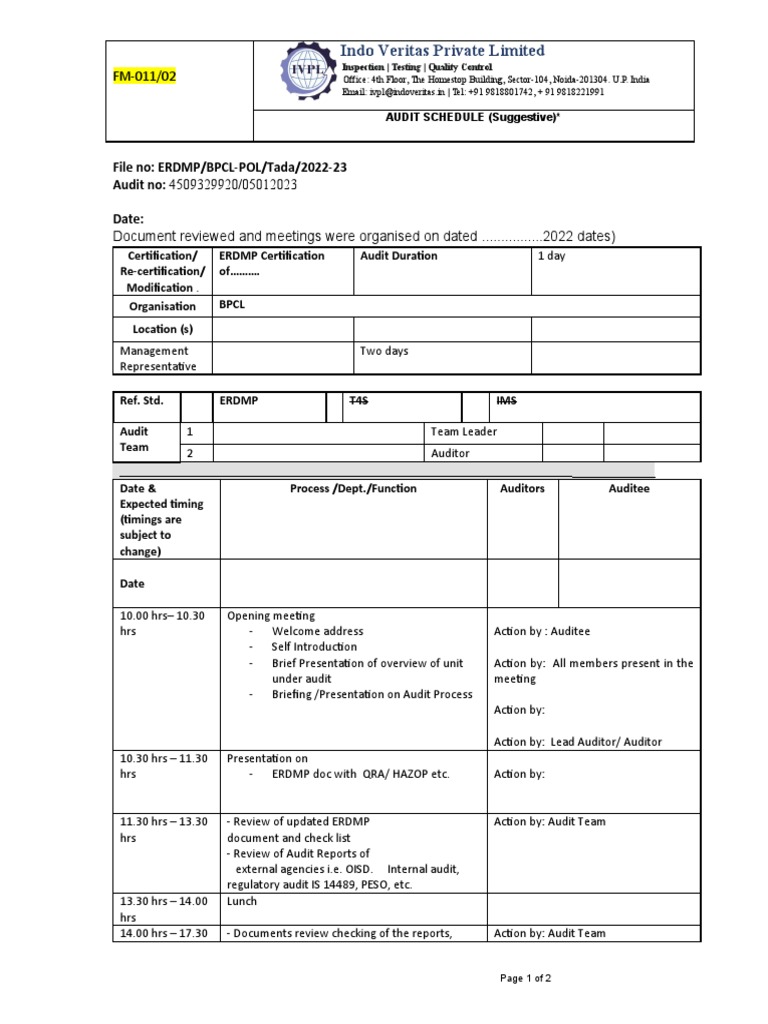 FM-011-02 (Audit Schedule) | PDF | Audit | Auditor's Report