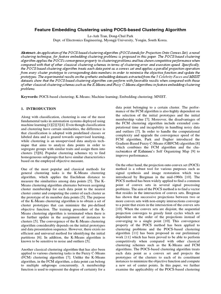 Feature Embedding Clustering Using Pocs Based Clustering Algorithm 9321