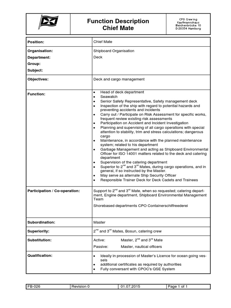 FB-026 Rev.0, Chief Mate | PDF
