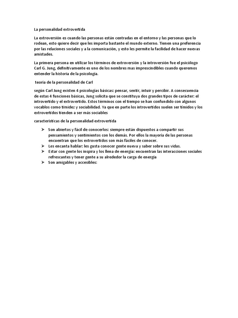 La Personalidad Extrovertida | PDF