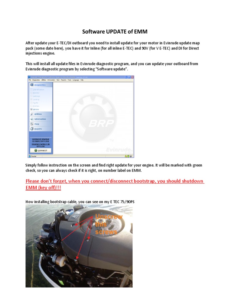 EVINRUDE ETEC G2 Software update of EMM on E-TEC and DI manual | PDF