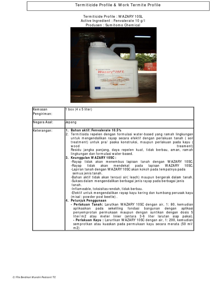 Profil Termitisida WAZARY 10SC | PDF | Griya & Taman