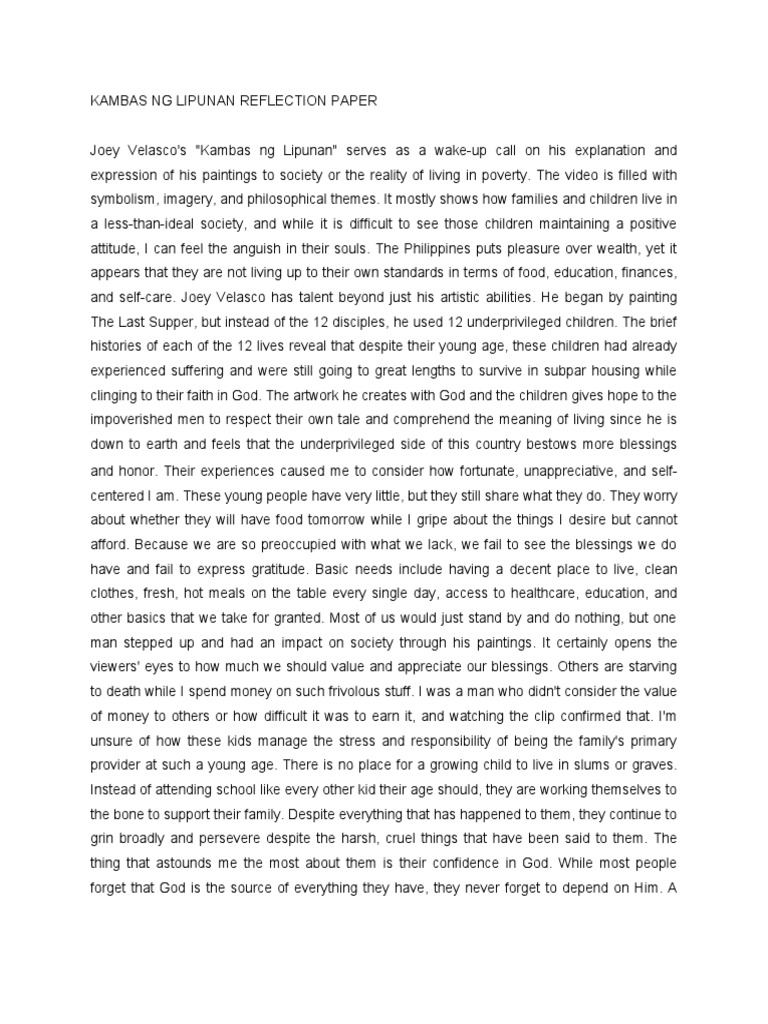 KAMBAS NG LIPUNAN REFLECTION PAPER | PDF | Psychology