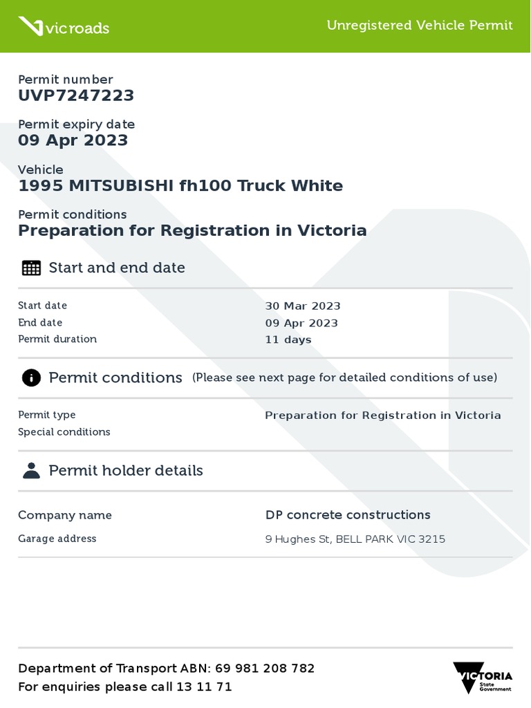 Unregistered Vehicle Permit | PDF