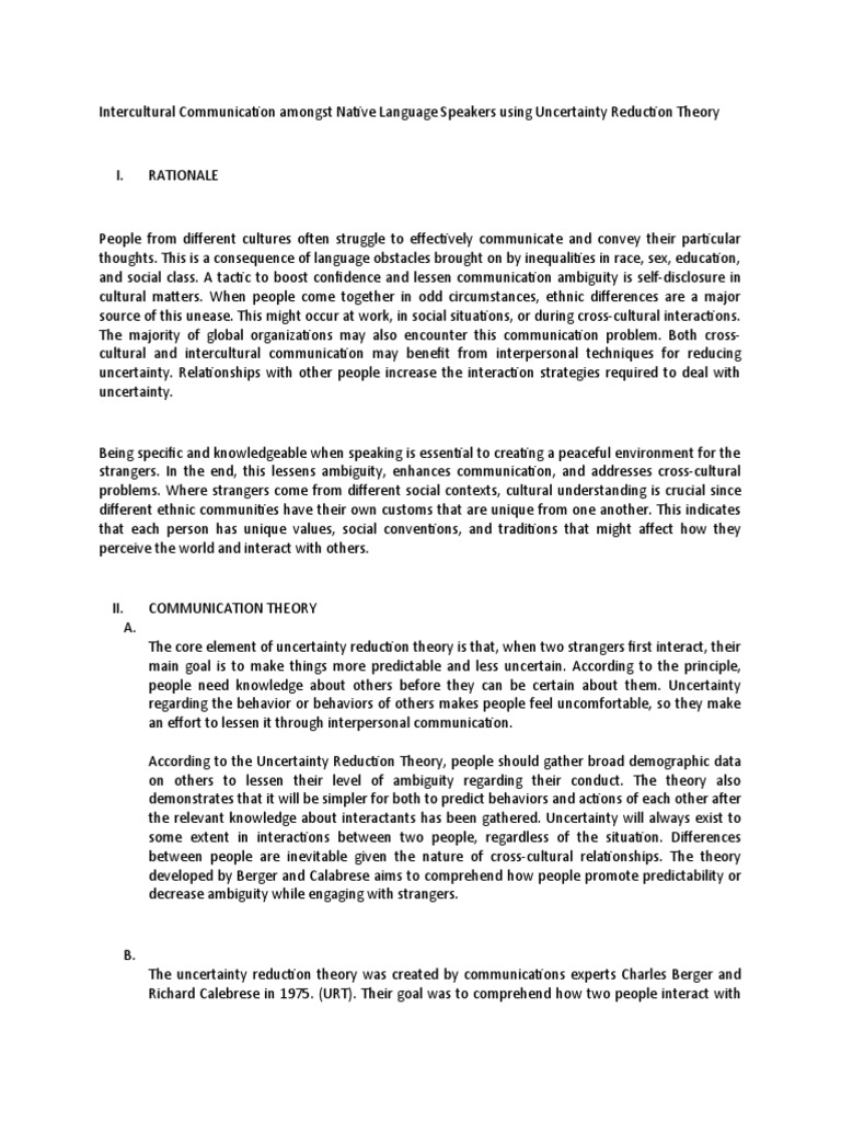 Intercultural Communication Amongst Native Language Speakers Using Uncertainty Reduction Theory ...