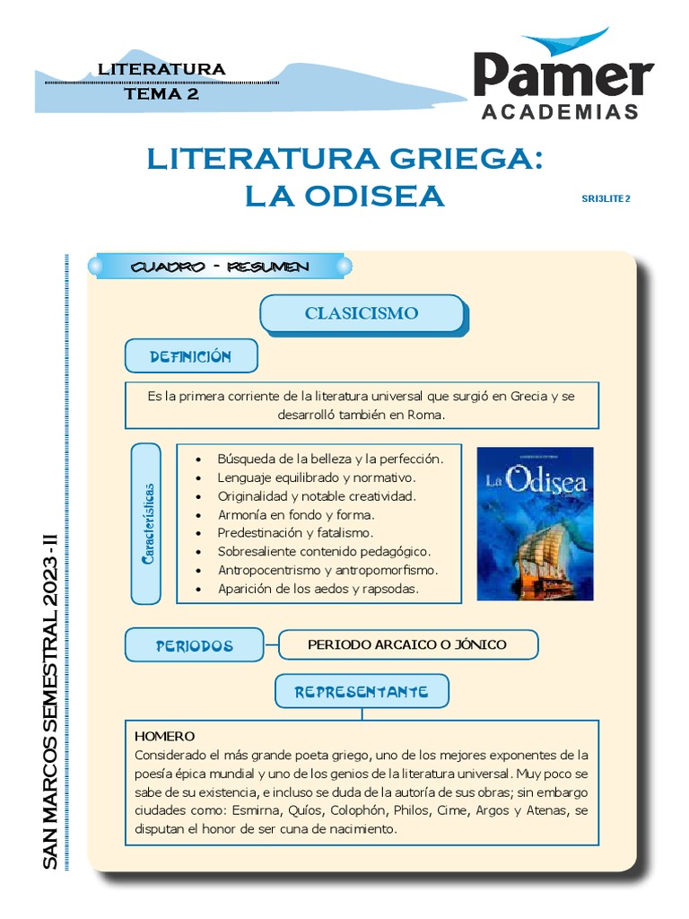 Lite - Sem 2 - LIteratura Griega - Odisea | PDF | Odiseo | Odisea