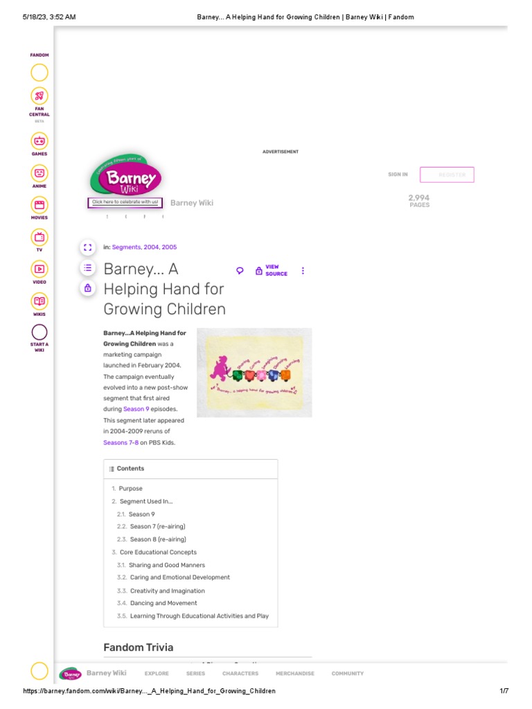 Barney... A Helping Hand For Growing Children - Barney Wiki - Fandom | PDF