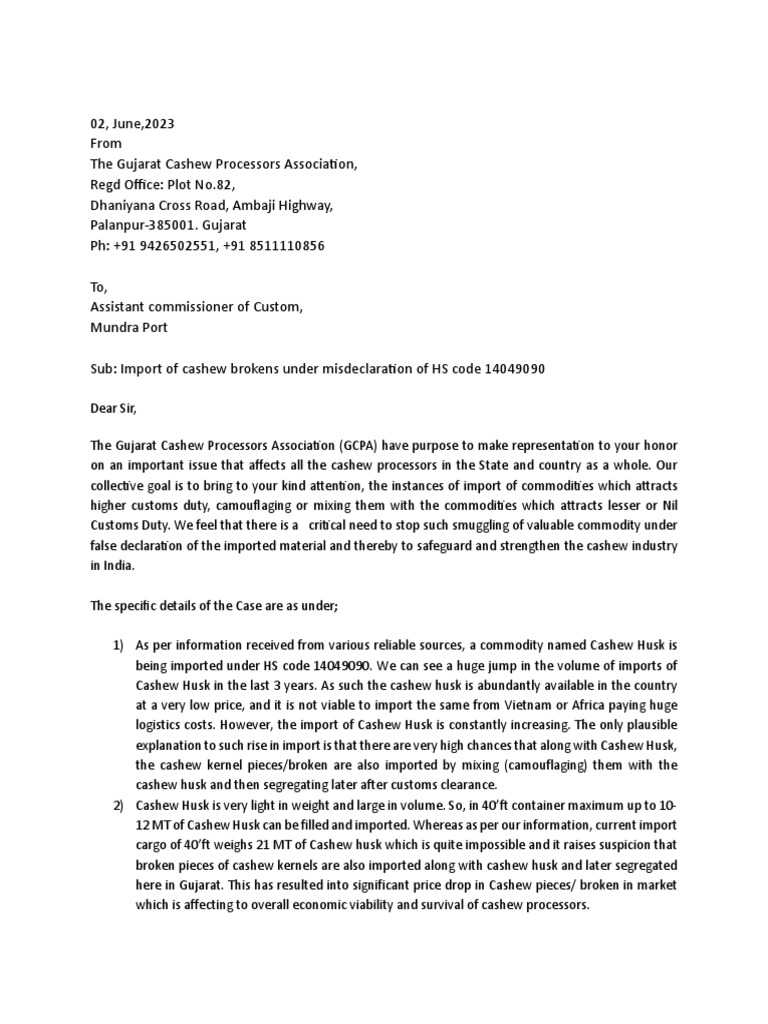 GCPA Letter to Custom Mundra | PDF