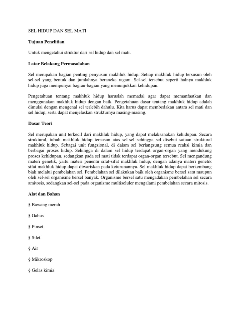 Sel Hidup Dan Sel Mati - Praktek | PDF