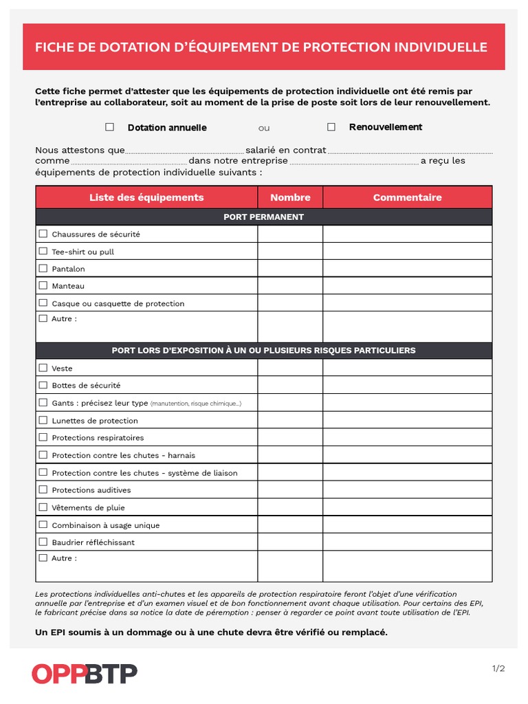 Fiche Pratique Utiliser La Fiche de Dotation D Equipement de Protection ...