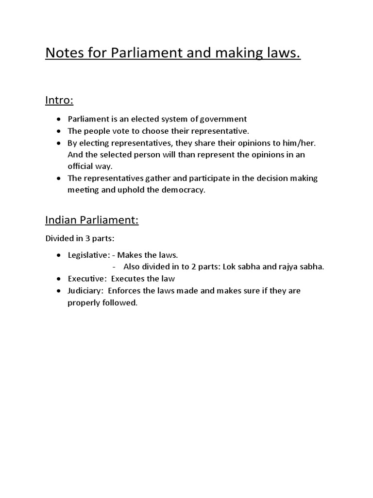 Notes For Parliament and Making Laws | PDF