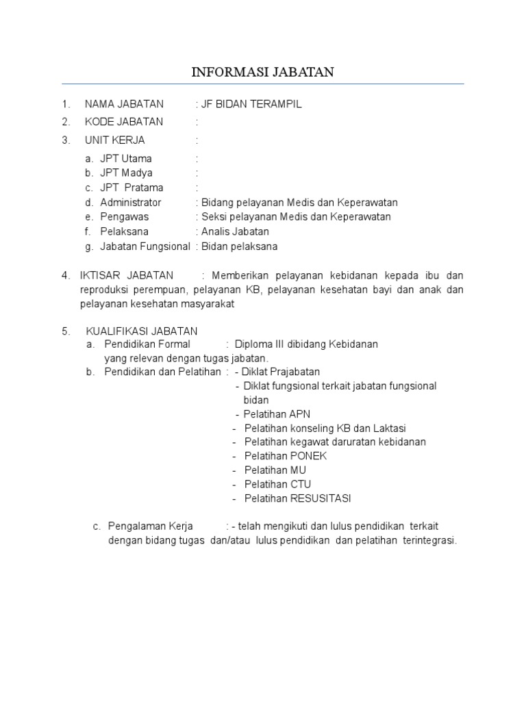 Anjab Bidan Terampil | PDF