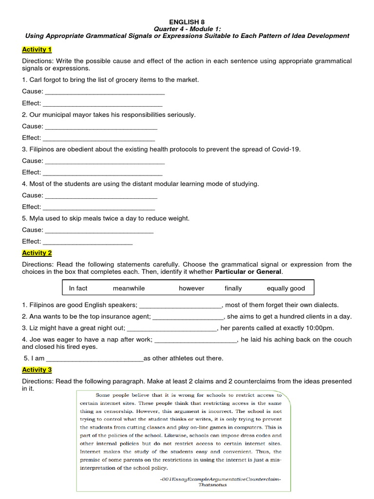 Q4 Week 1 English Activities | PDF