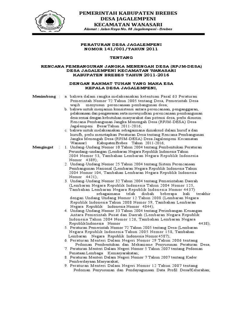Perdes Rpjmdes Tahun 2011 | PDF