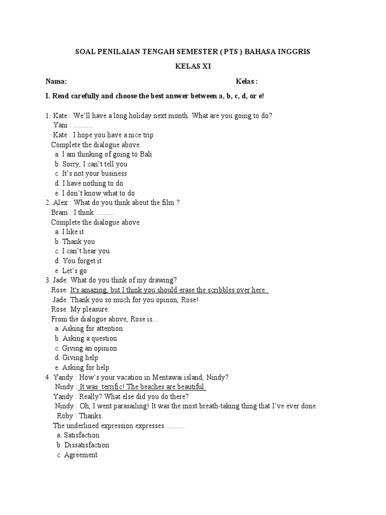 Soal Penilaian Tengah Semester Bing 11 | PDF | Fish | Water