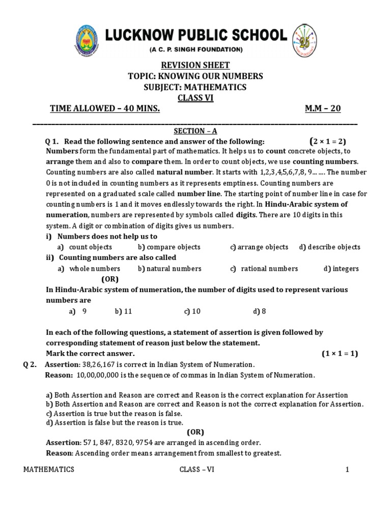 Class 12 Maths Revision Sheets 20222 | PDF | Mathematics | Elementary ...