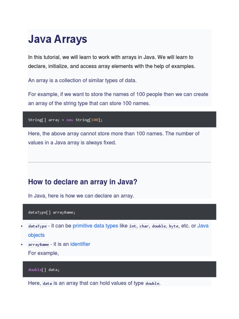 Java Arrays Lesson | PDF | Data Type | String (Computer Science)
