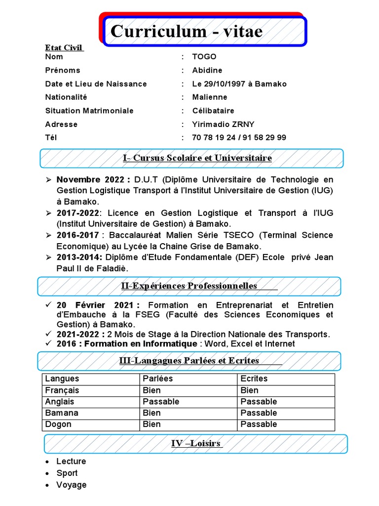 CV Togo Abidine | PDF