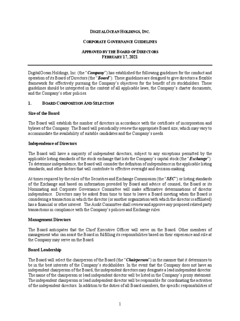 DigitalOcean Corporate Governance Guidelines | PDF | Committee ...