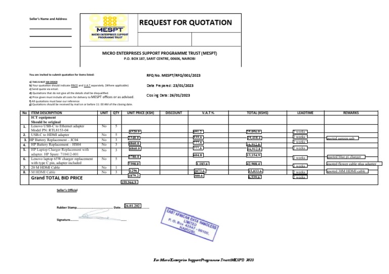RFQ-001-2023 Supply of ICT Equipment - PDF - EA Data Handlers | PDF | Computer Hardware | Computing