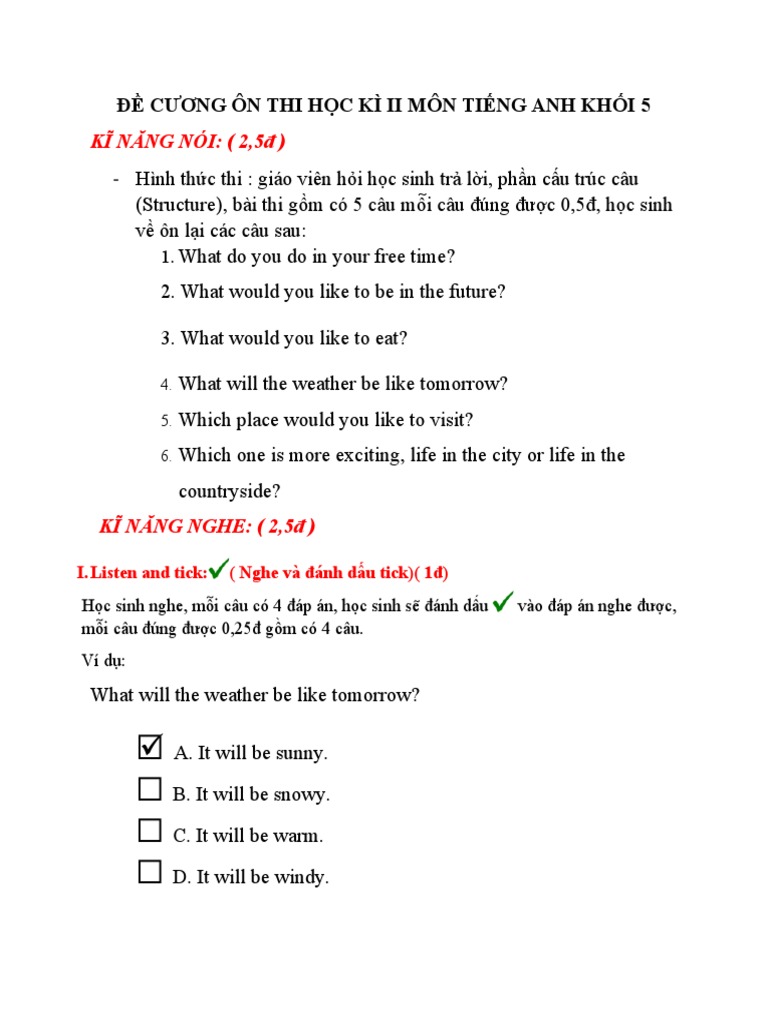 ĐỀ CƯƠNG ÔN THI LỚP 5 HK2 TIẾNG ANH | PDF