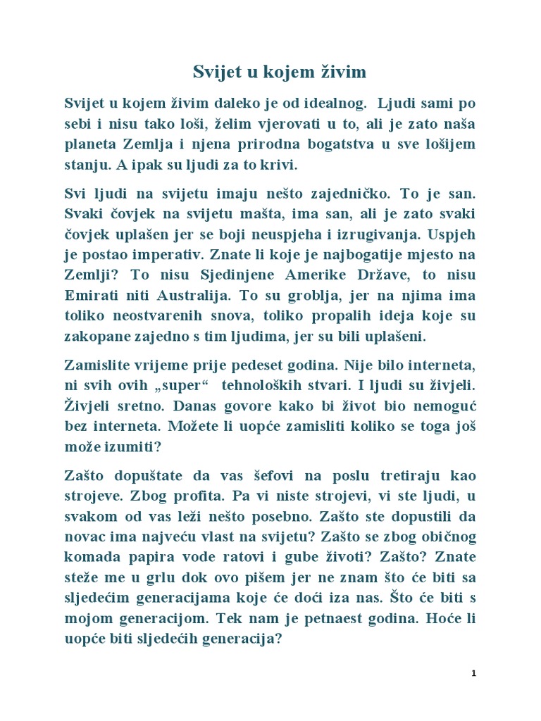 Svijet U Kojem Živim | PDF