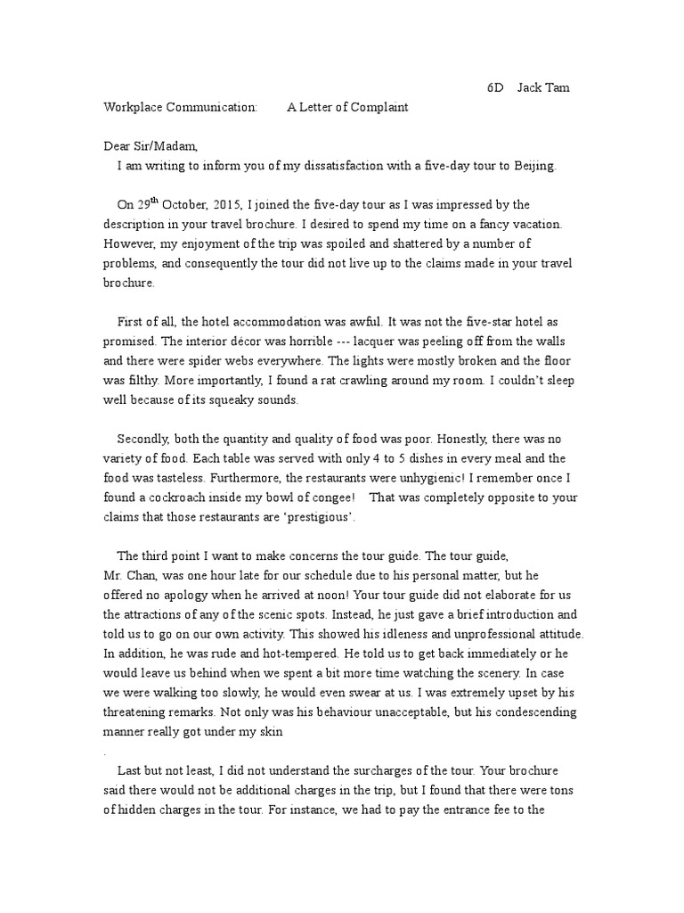 Simple Travel Letter of Complaint | Download Free PDF | Fee