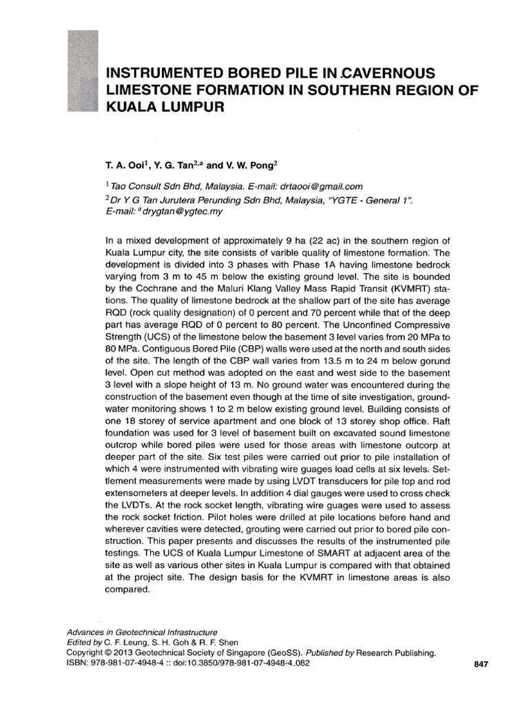 Instrumented Bored Pile in Cavernous Limestone Formation in Southern ...